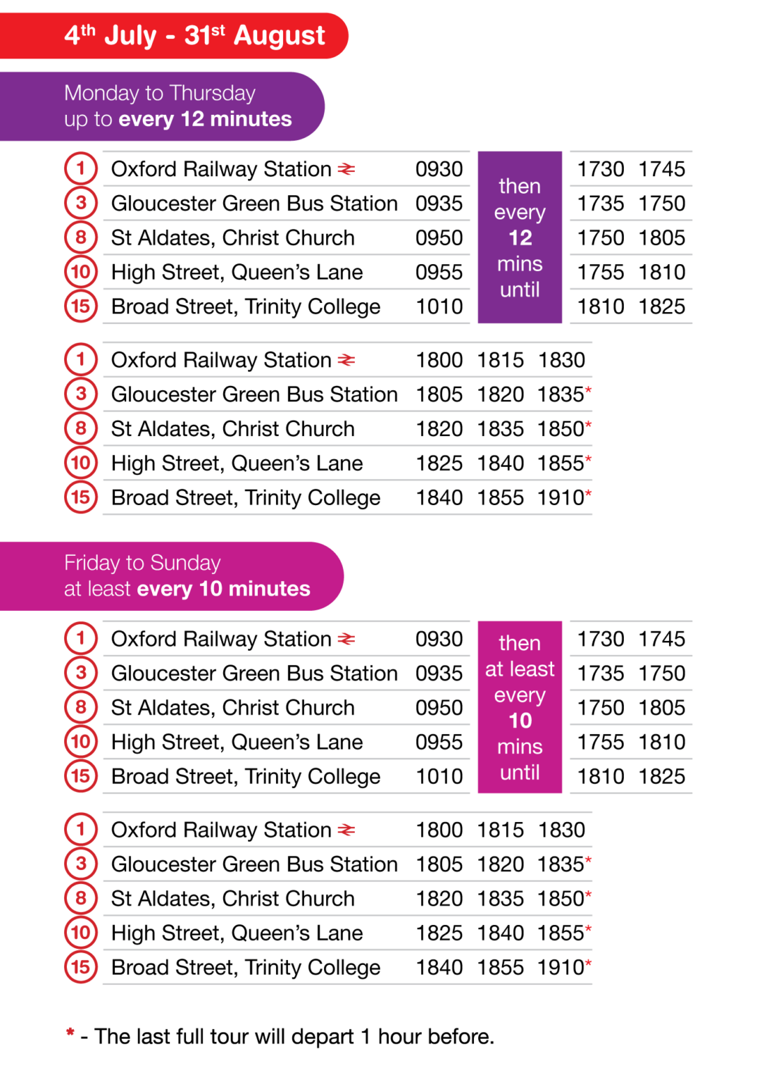 Bus Tour Timetable & Prices - City Sightseeing Oxford