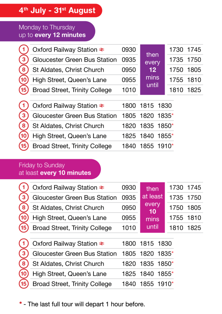 Bus Tour Timetable & Prices - City Sightseeing Oxford