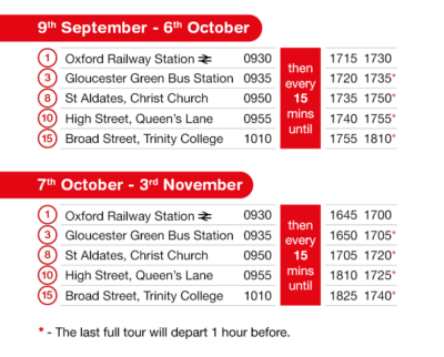 Bus Tour Timetable & Prices - City Sightseeing Oxford